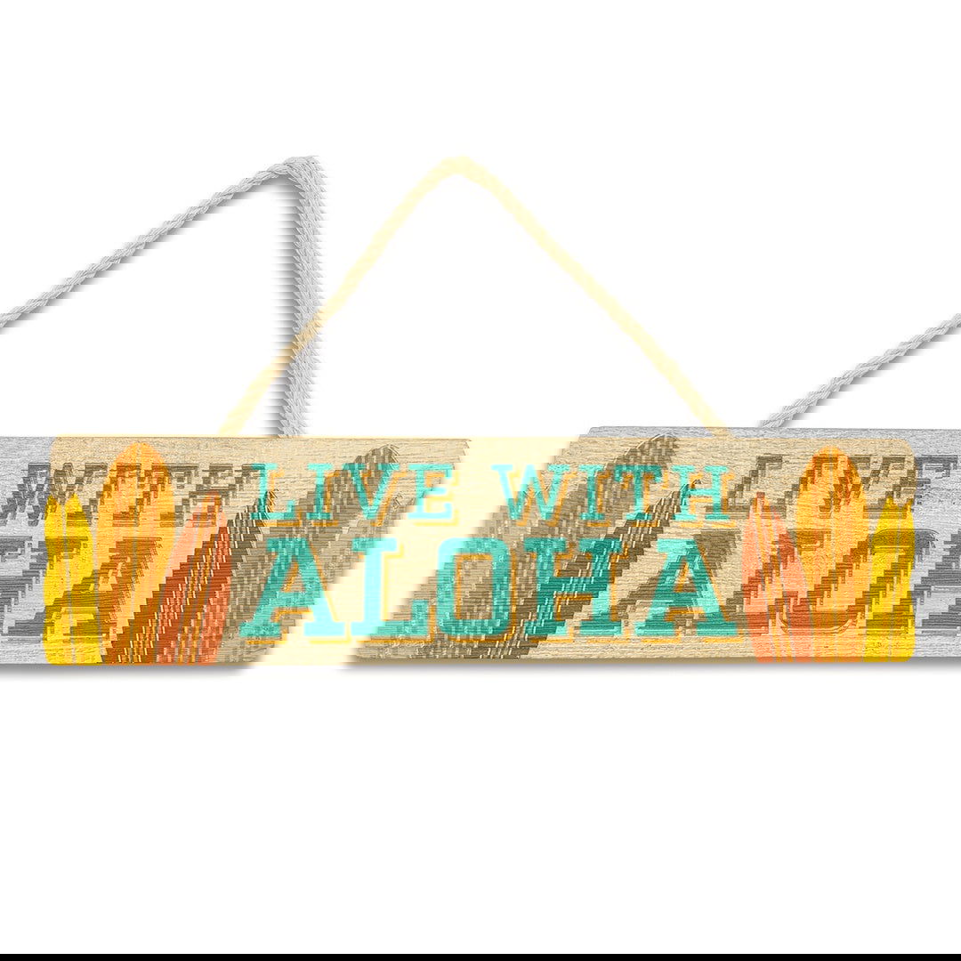 Wooden Hanging Sign | Live with Aloha Surfboard Decor – Our Island Heritage